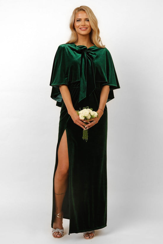 Dark Green Velvet Capelet With Velvet Ribbon – Désir Couture